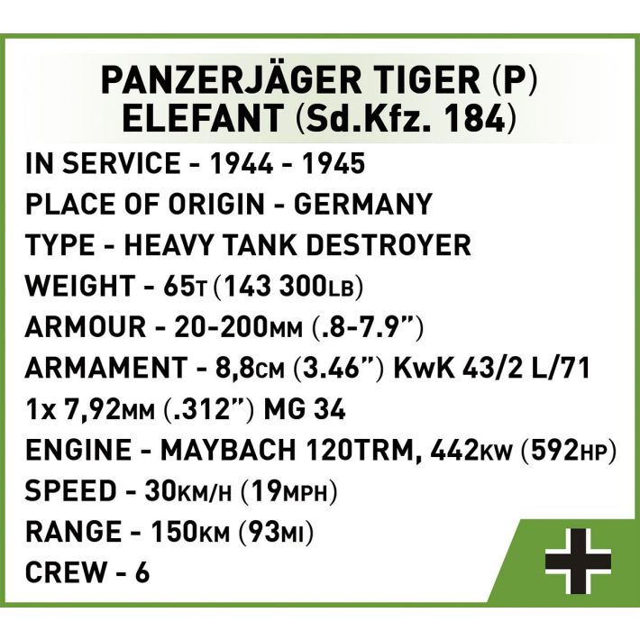 Panzerjäger Tiger (P) Elefant (COBI-2582) \ Tanks and vehicles \ Cobi.eu